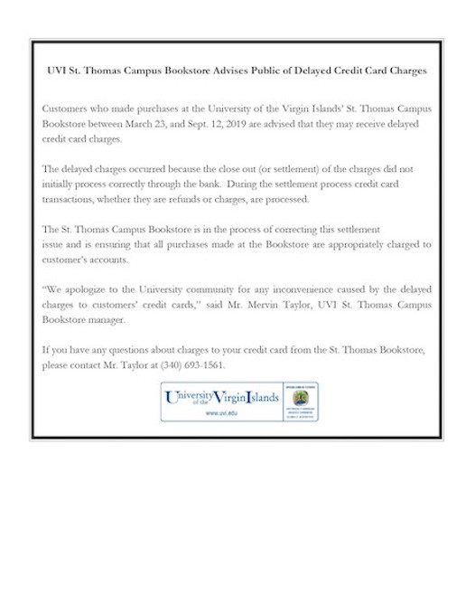 UVI STT Bookstore Notification Ad | St. Thomas Source