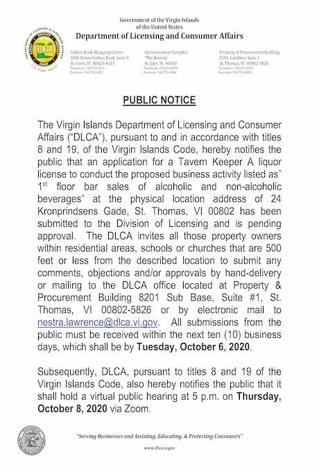 Hearing Notice for Alcohol License | St. Thomas Source