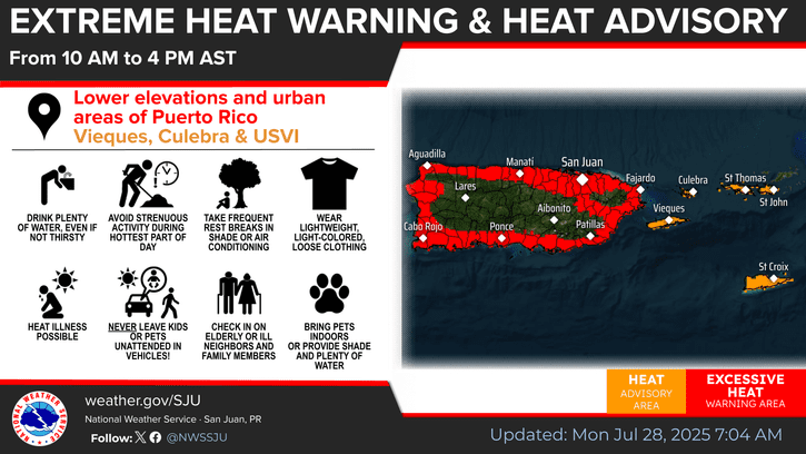 National Weather Service Announces Heat Alerts Across USVI, Puerto Rico ...
